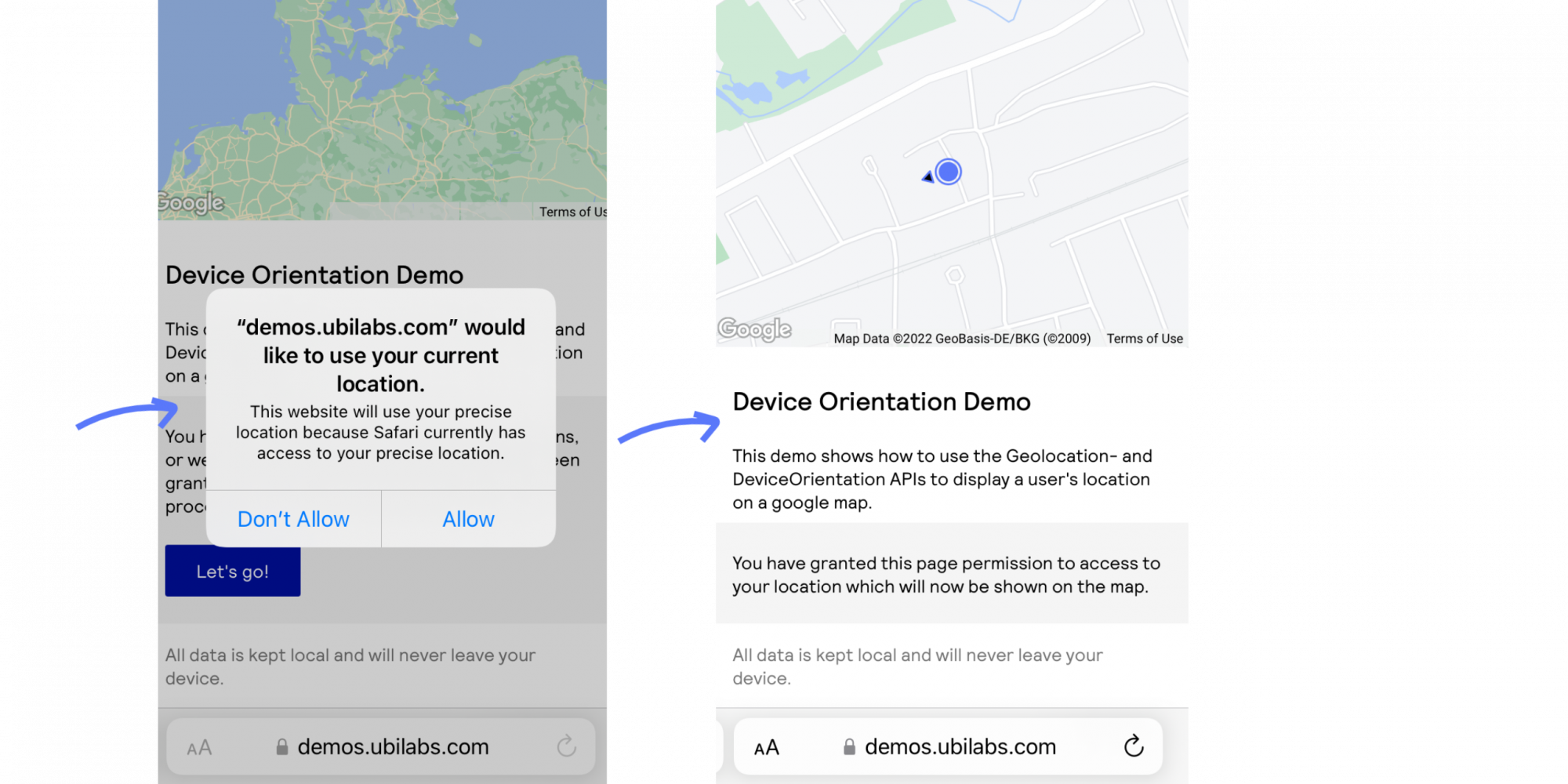 How to use geolocation and device orientation