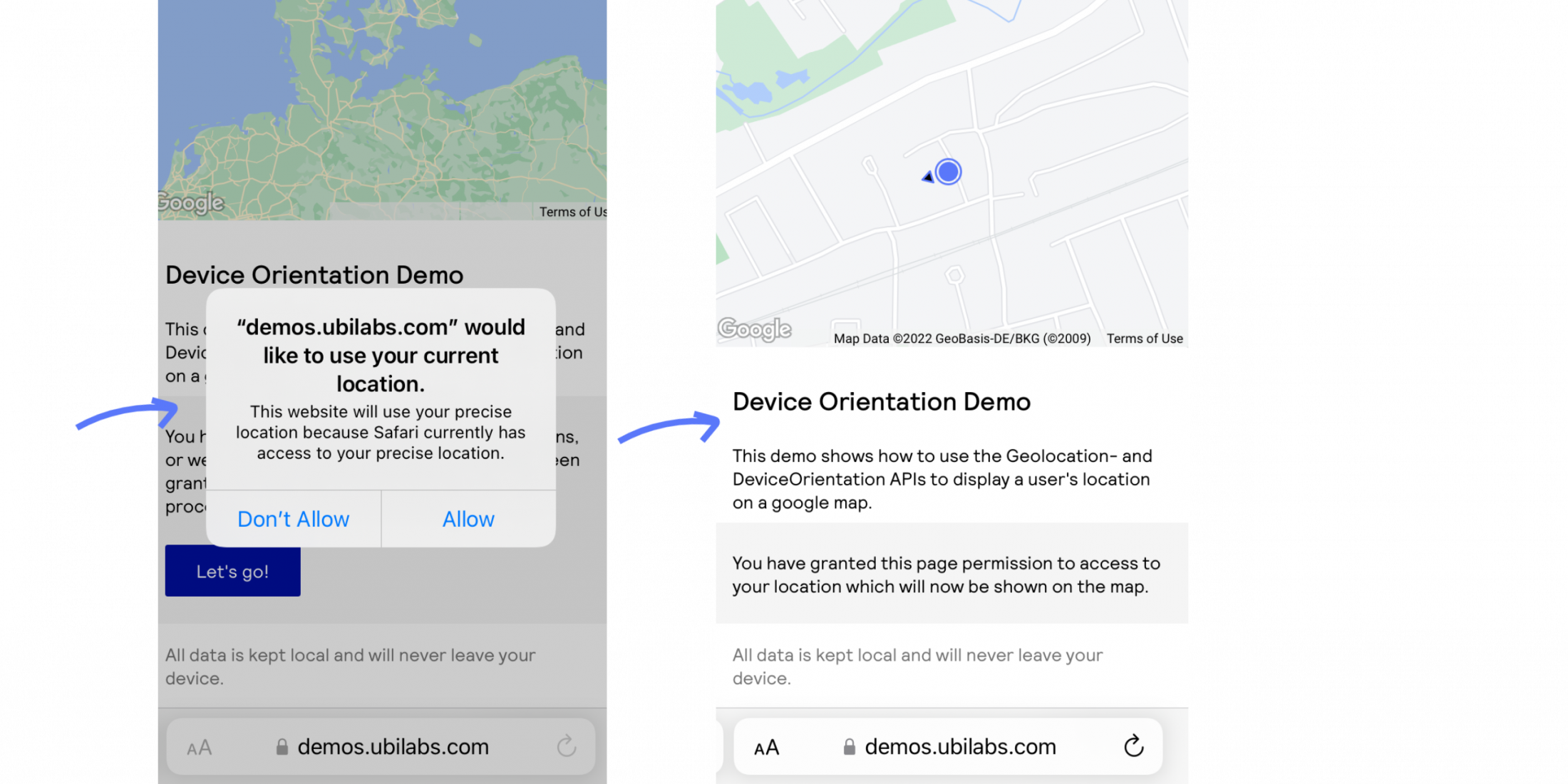 How to use geolocation and device orientation